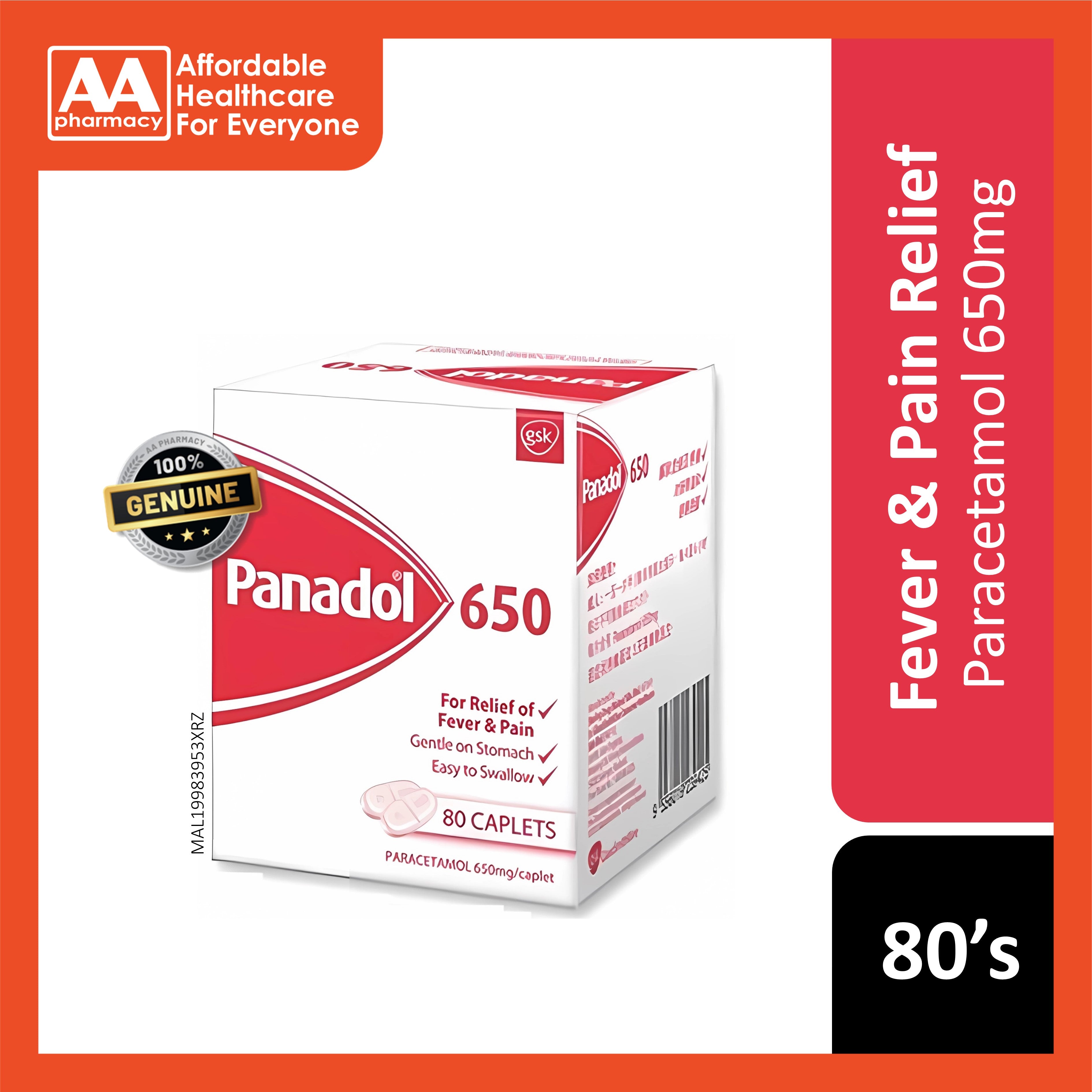 Panadol Caplet 650mg 80s – AA Pharmacy