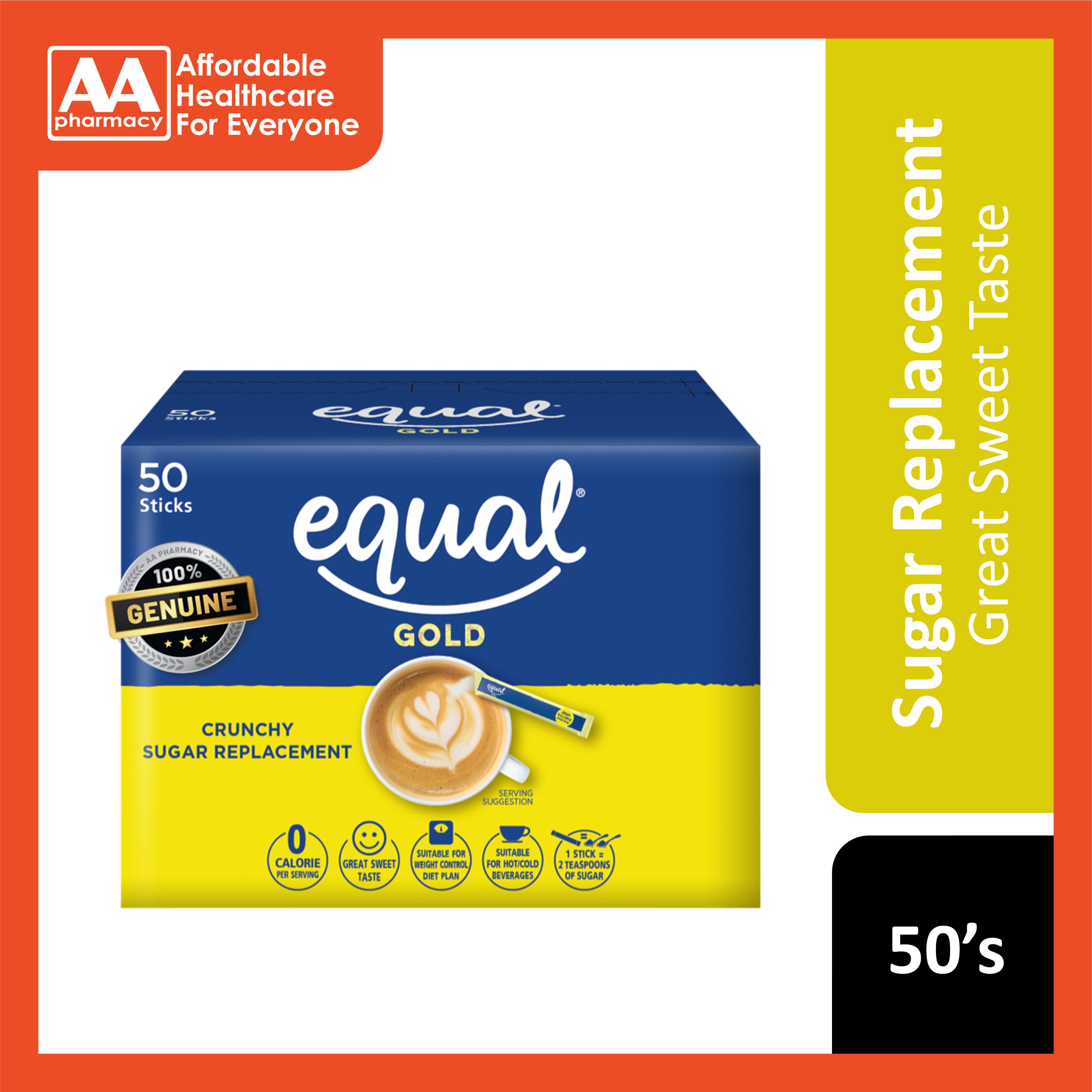 Equal Gold Stick Sachets 50's (Crunchy Sugar Replacement) – AA Pharmacy