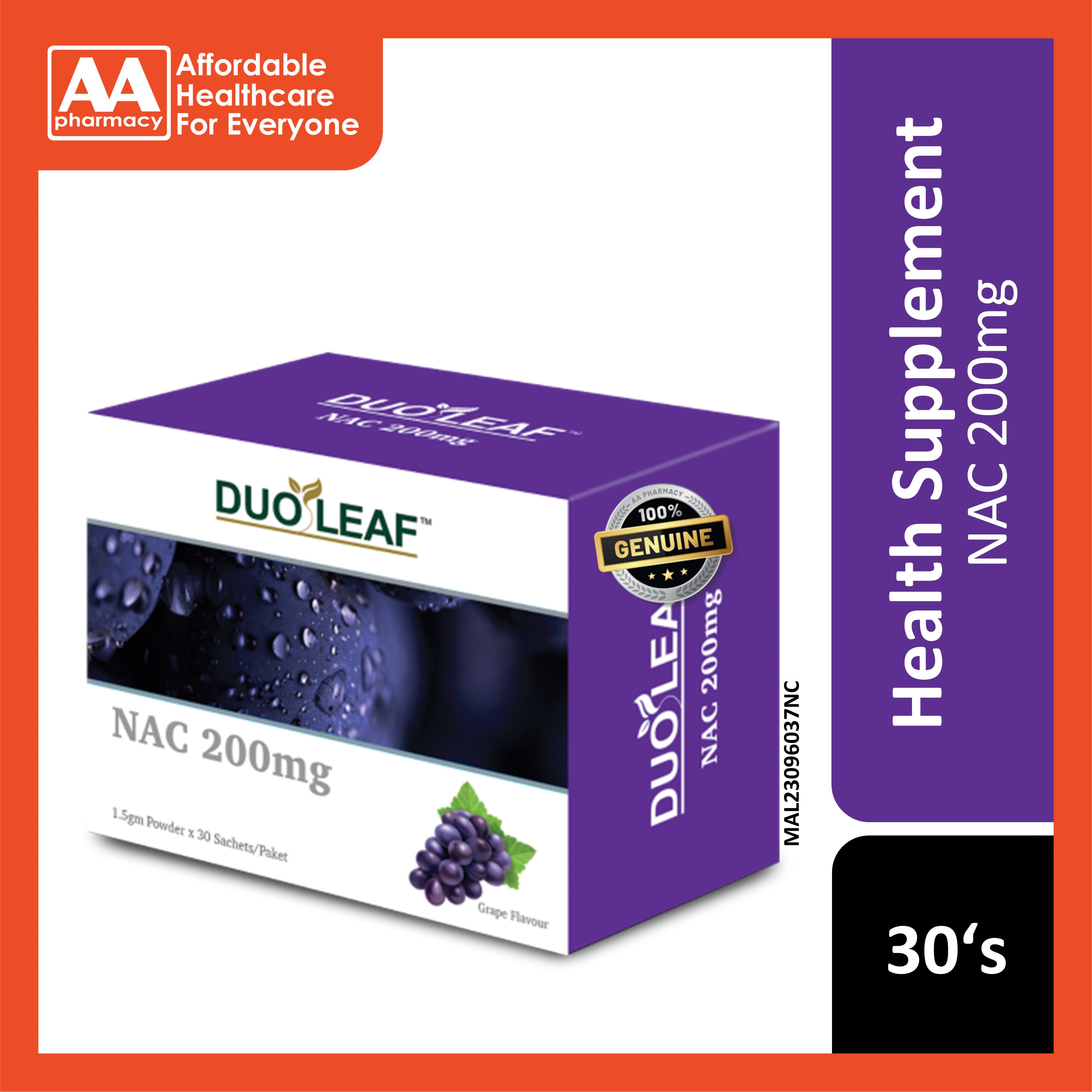 Duoleaf NAC 200mg 30's (Grape Flavour) – AA Pharmacy