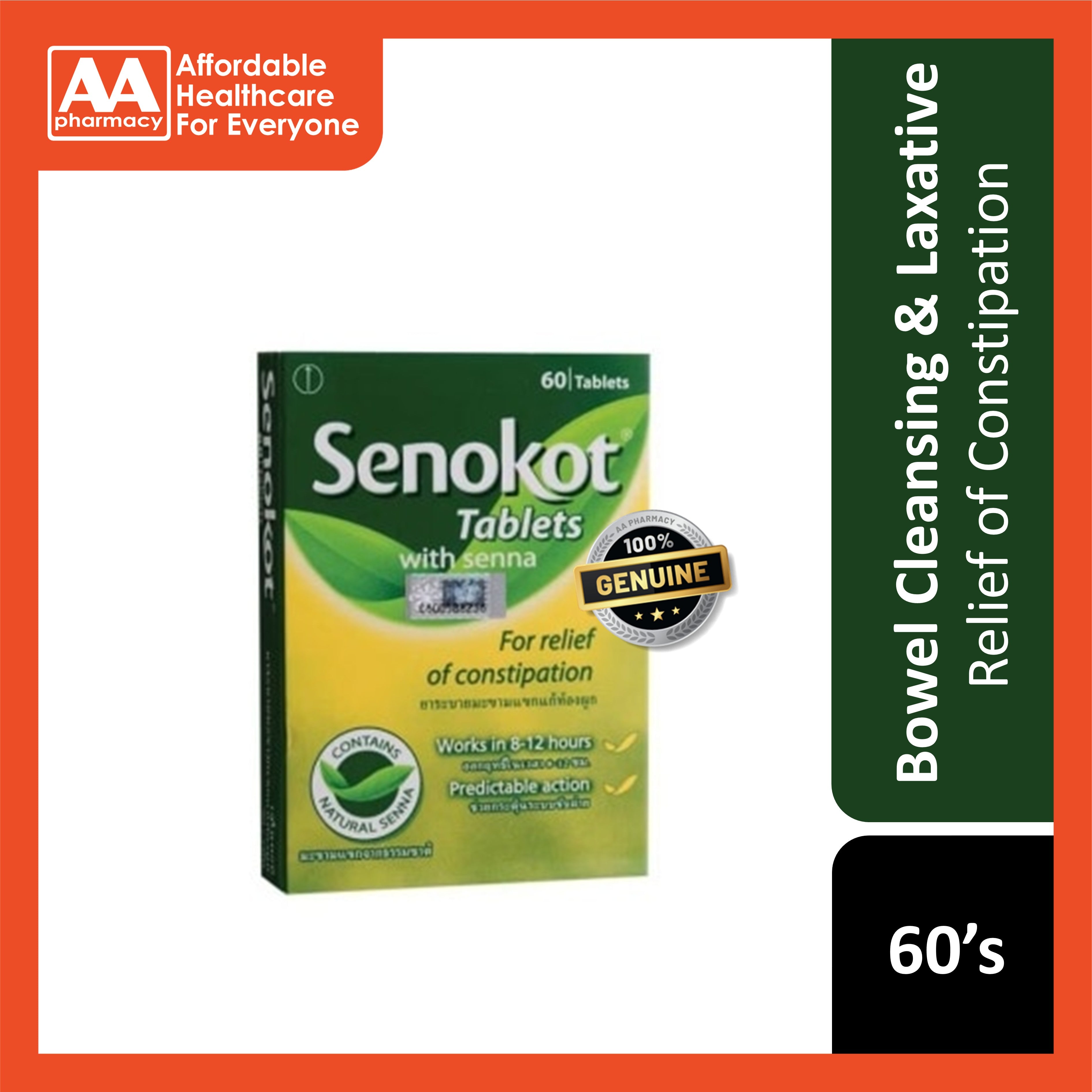 Senokot (with Senna) Tablet 60's (For Relief of Constipation) – AA Pharmacy