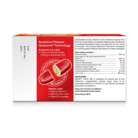 Iberet Folic 500 Film Coated Tablet 30's – AA Pharmacy