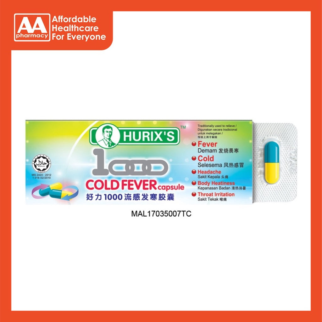 Hurix's 1000 Cold Fever Capsule 6's (Strip) – AA Pharmacy