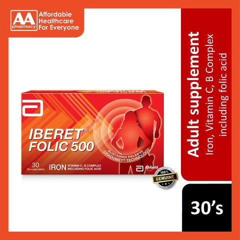Iberet Folic 500 Film Coated Tablet 30's – AA Pharmacy