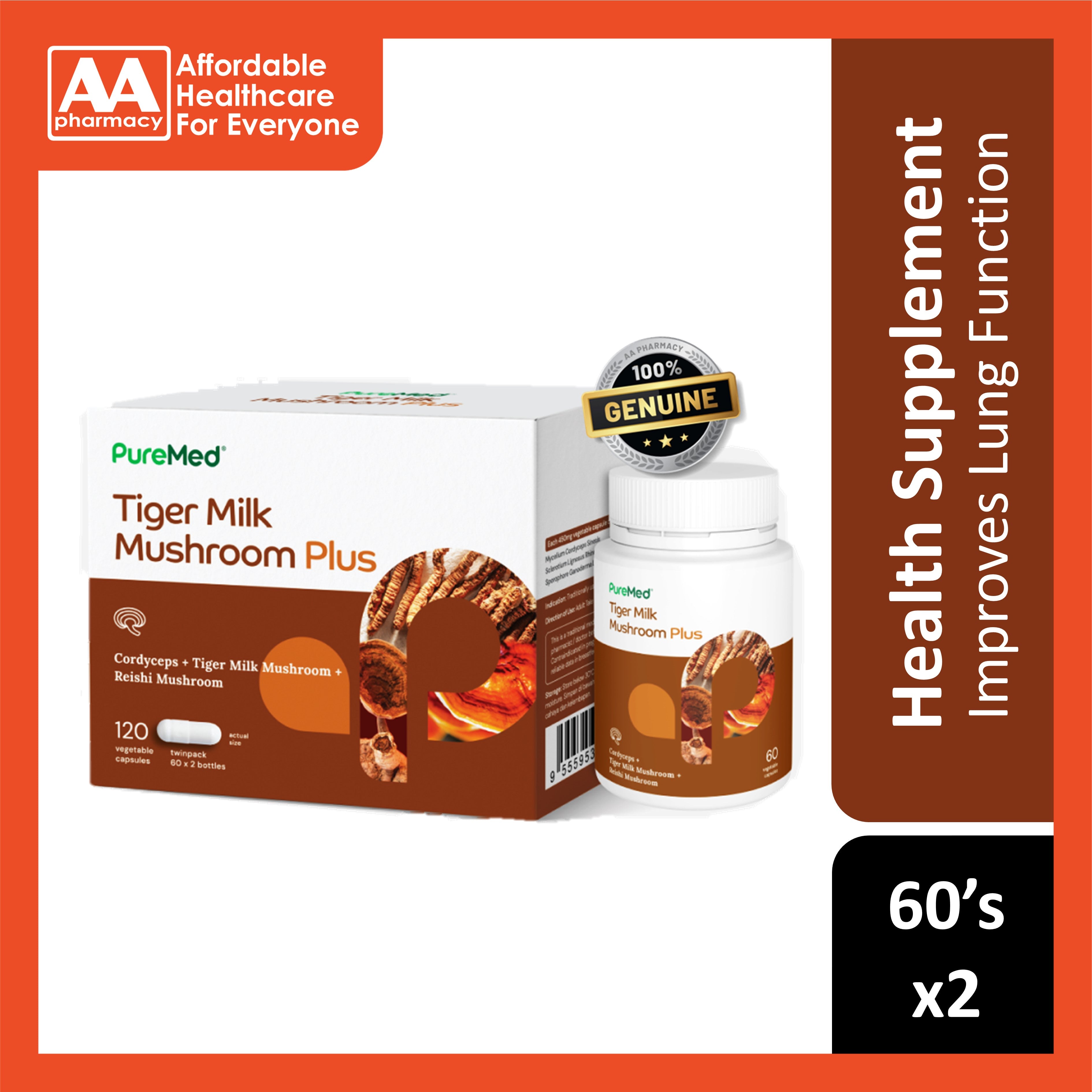 Puremed Tiger Milk Mushroom Plus 2x60's – AA Pharmacy